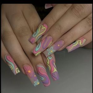 Makeup | 24 Pc Trippy Hippy Colorful Press On Nails | Poshmark
